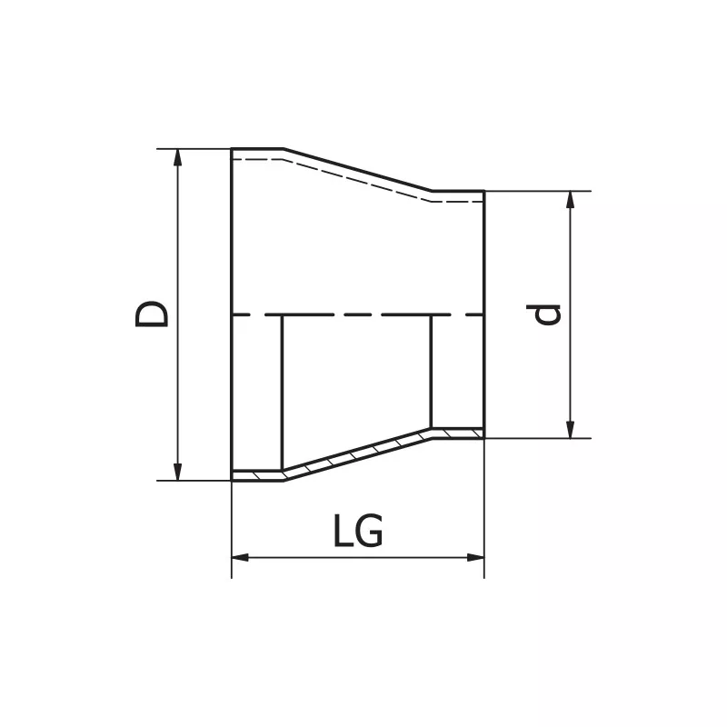 SMS concentric reducer with short straight section 304L - SOFRA INOX
