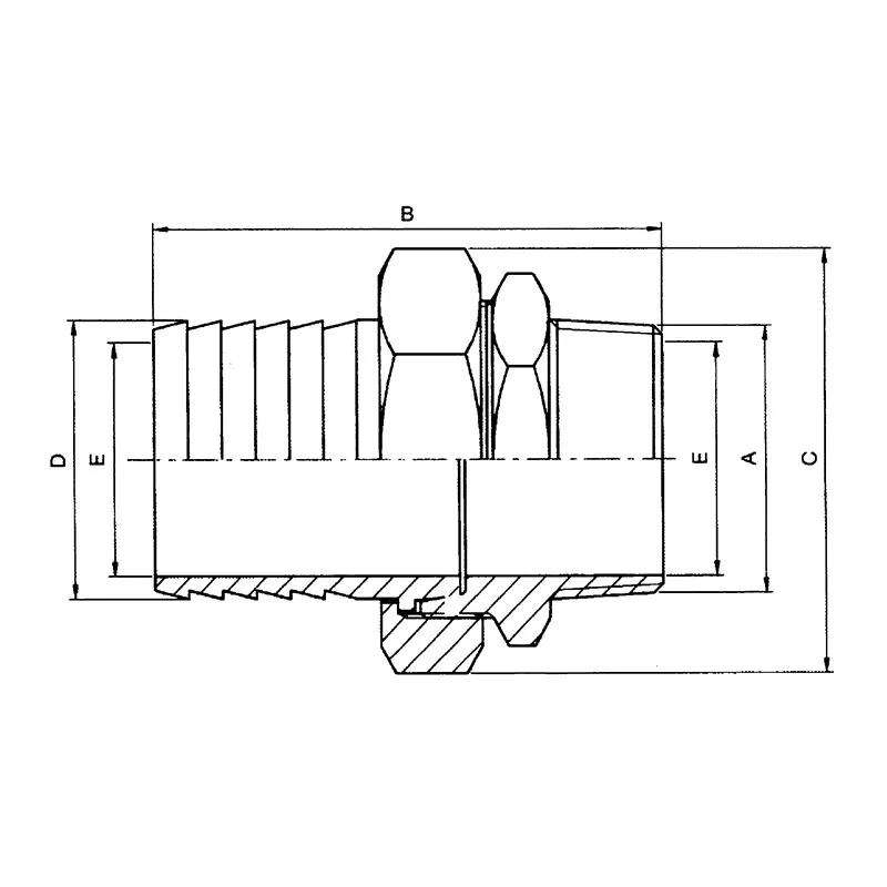3 pieces Union Fitting - Male splined - Hexagonal nut - gas thread - C ...