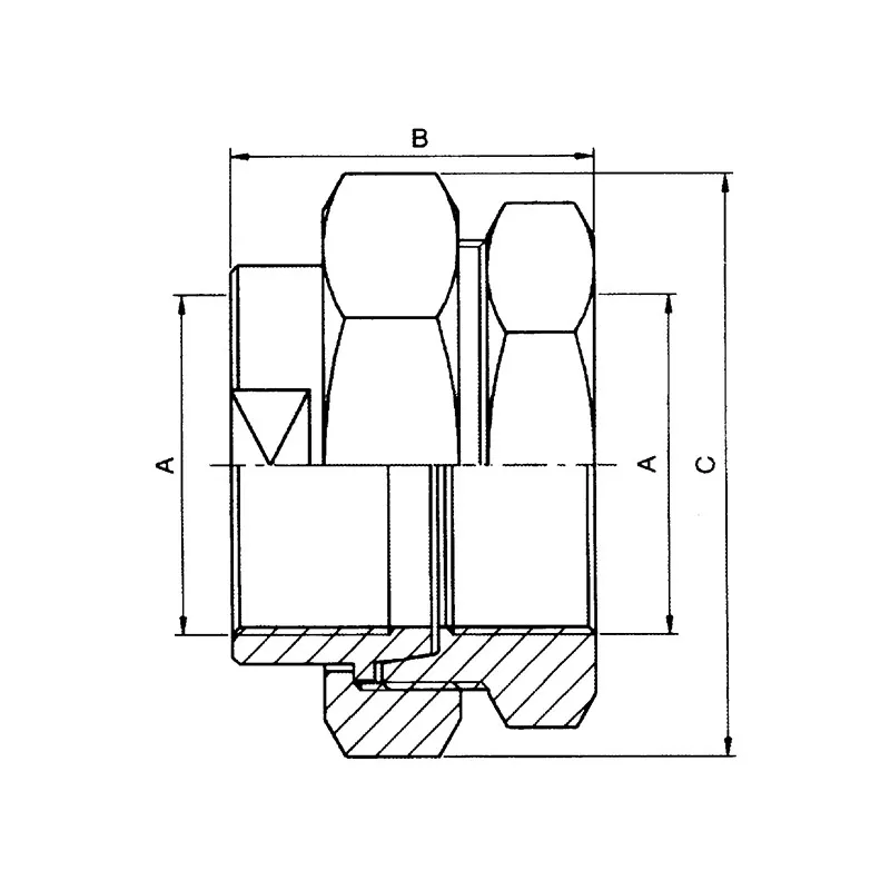 3 pieces Union Fitting - Female Female - Hexagonal nut - Gas thread ...