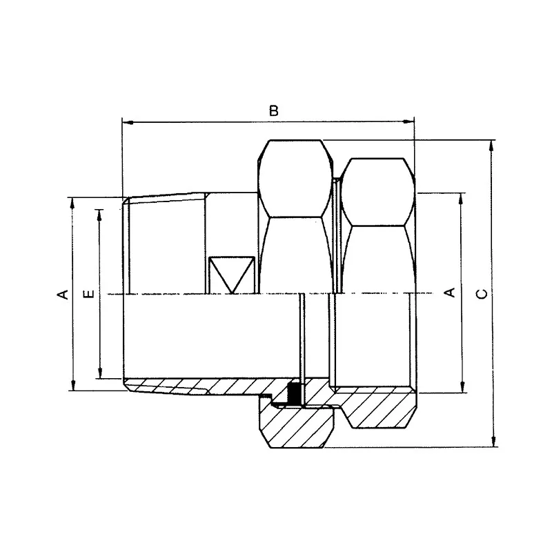 3 pieces Union fitting - Male Female with gasket - Octogonal nut - Gas ...