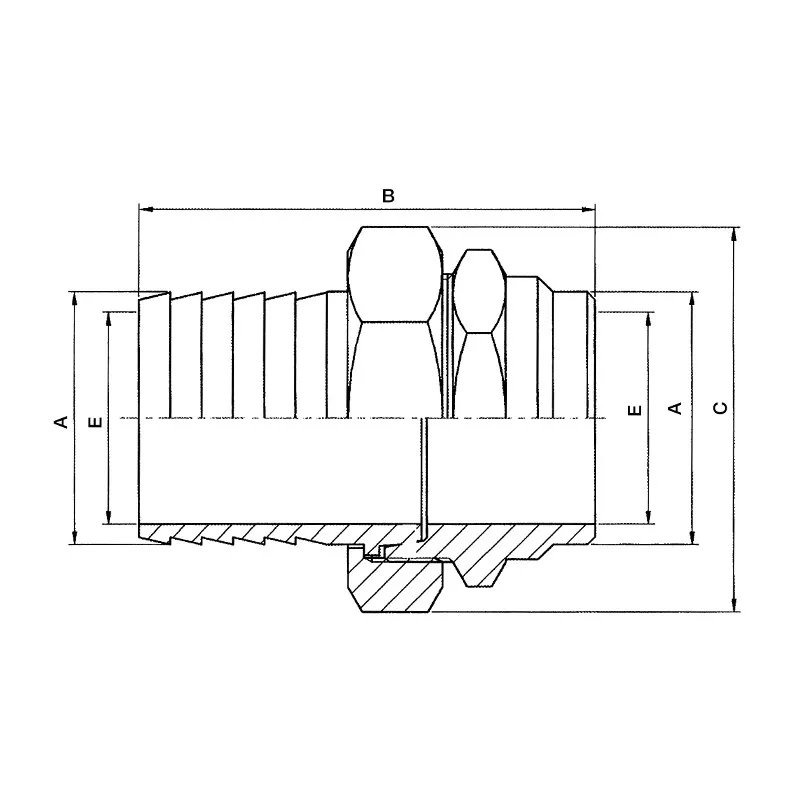 3 pieces Union Fitting - BW Splined - Hexagonal nut - C Series - SOFRA INOX