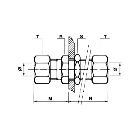 DIN 2353 Bulkhead union Series L - 316 stainless steel - SOFRA INOX