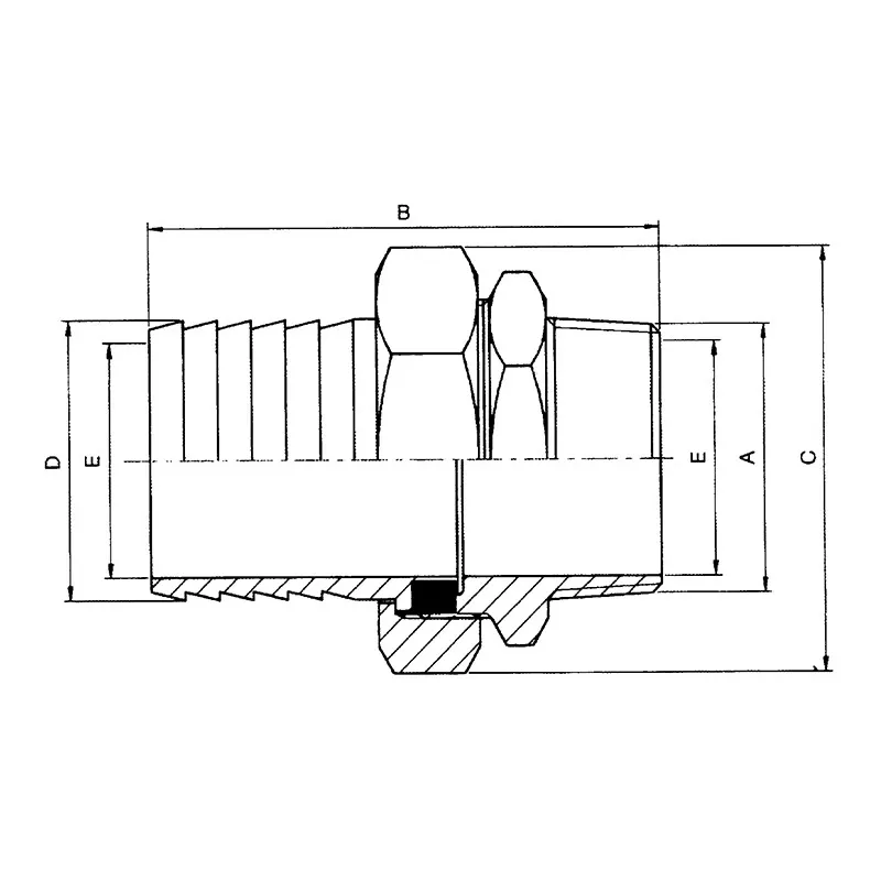 3 Piece Union Male Splined with Hexagonal Nut and PTFE Seal - JC Series ...