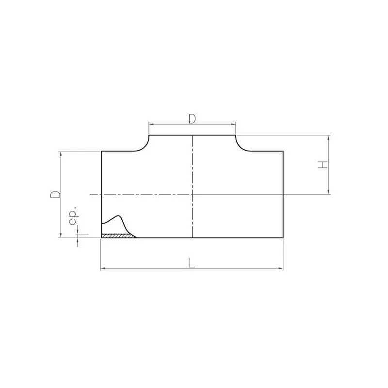 Metric tee without rolled sleeve welded - stainless steel 304L ...