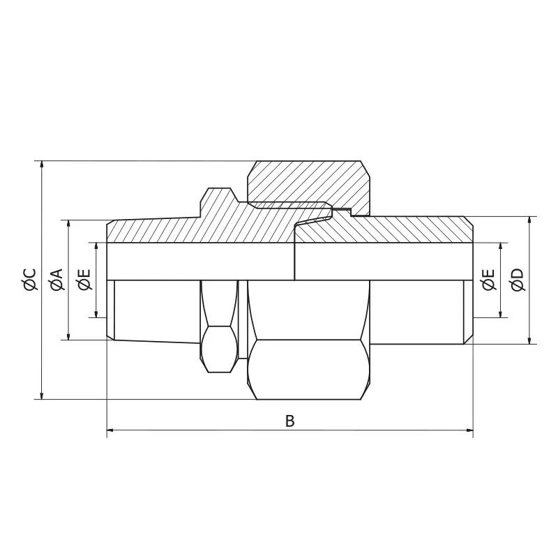 Union fitting 3 pieces - BW Male - Conical - Hexagonal nut - Gas thread ...