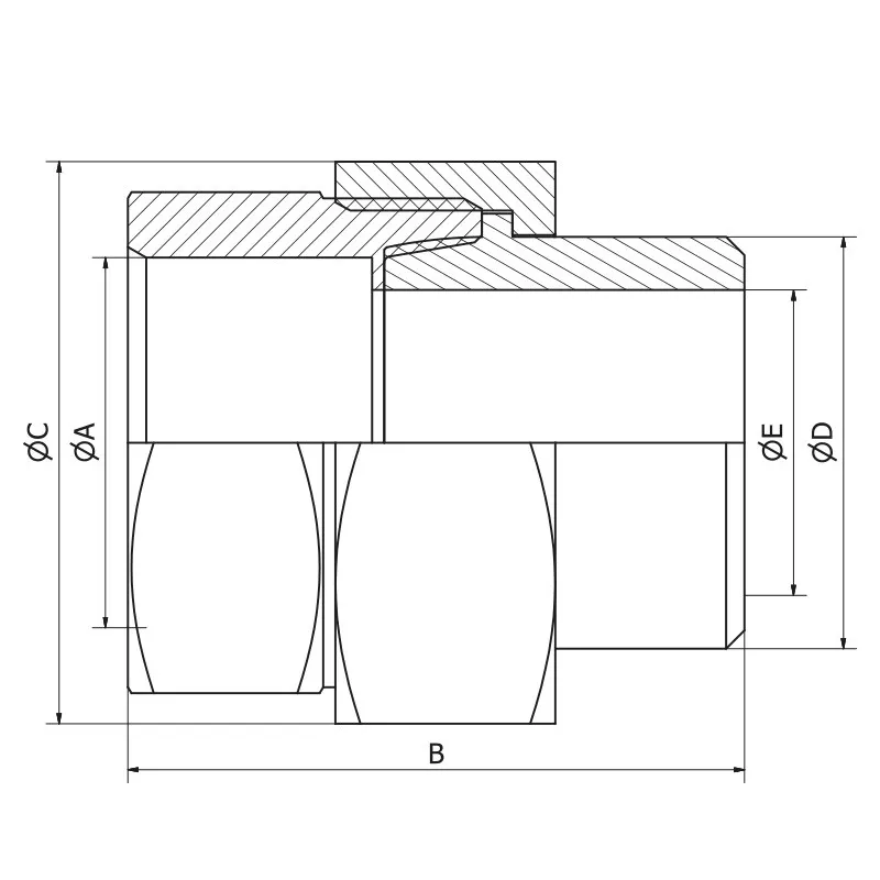Raccord Union 3 pièces - Lisse Femelle - Filetage gaz - Ecrou hexagonal - Cône sur sphère série ...