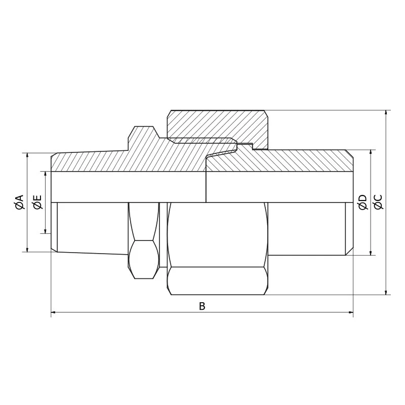 Union 3 pieces - BW Male - Octagonal nut - Gas thread - M6L series ...