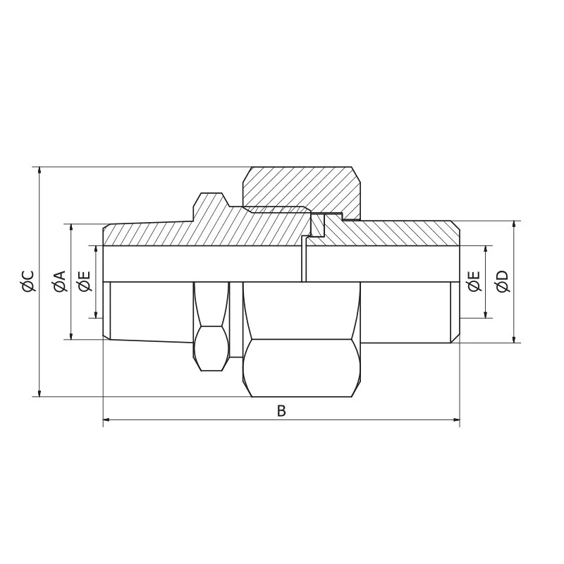3 pieces Union Fitting - BW Male with gasket - Hex nut - Gas thread - J ...