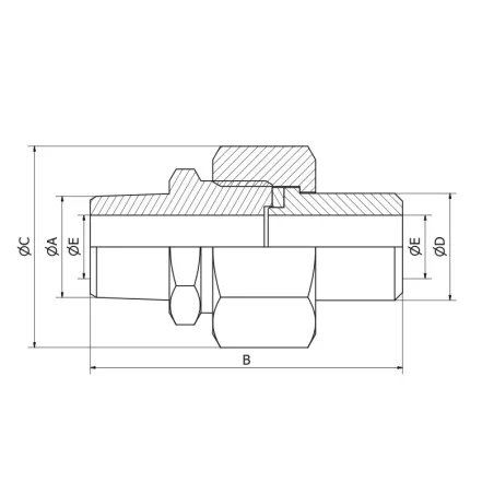 Raccord Union 3 pièces - Lisse Mâle avec écrou hexagonal et joint PTFE Série J - SOFRA INOX
