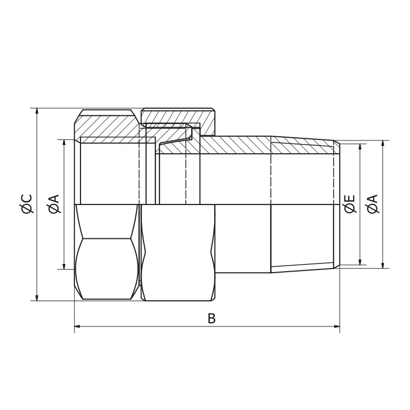 3 pieces Union Fitting - Male Female - Octogonal nut - Gas thread - M6L ...