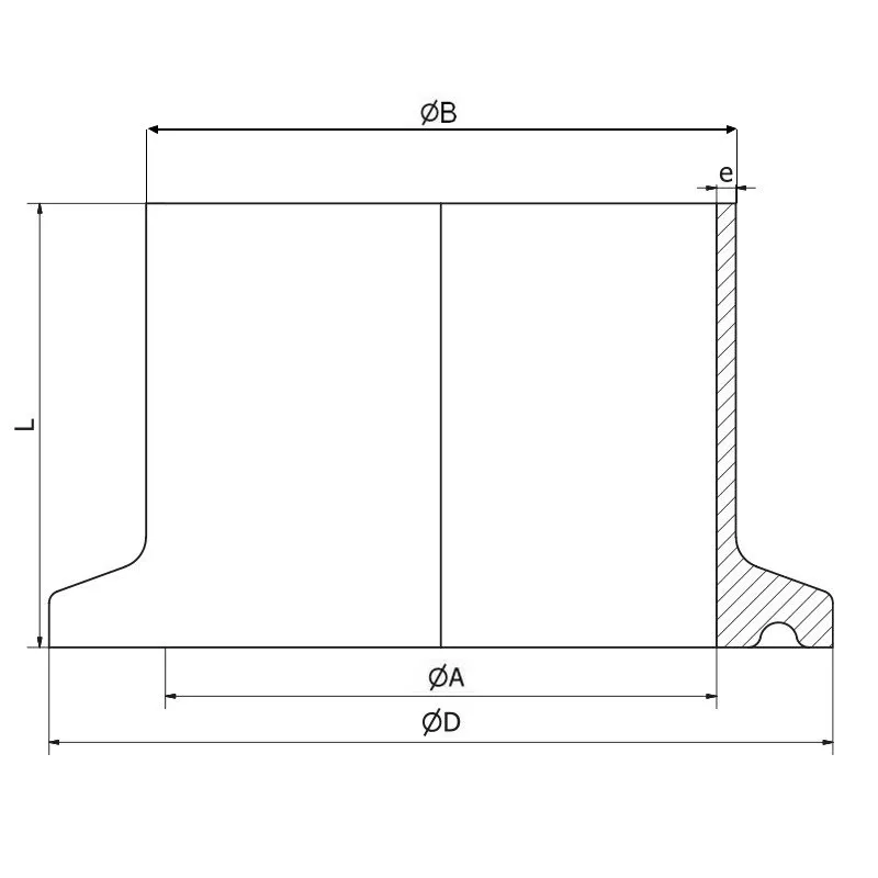 SMS Clamp long ferrule 28.6mm long - RA 0.8µ - 316L - PED : SOFRA INOX