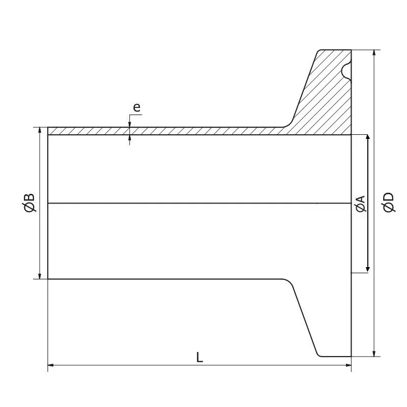Long ferrule (50 mm) in stainless steel 316L PED for SMS standard clamp ...