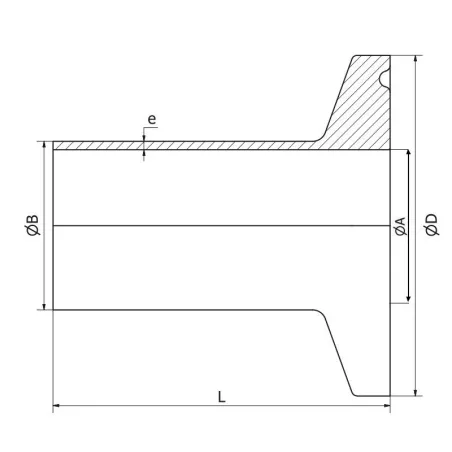 Long ferrule (50 mm) in stainless steel 316L PED for SMS standard clamp ...