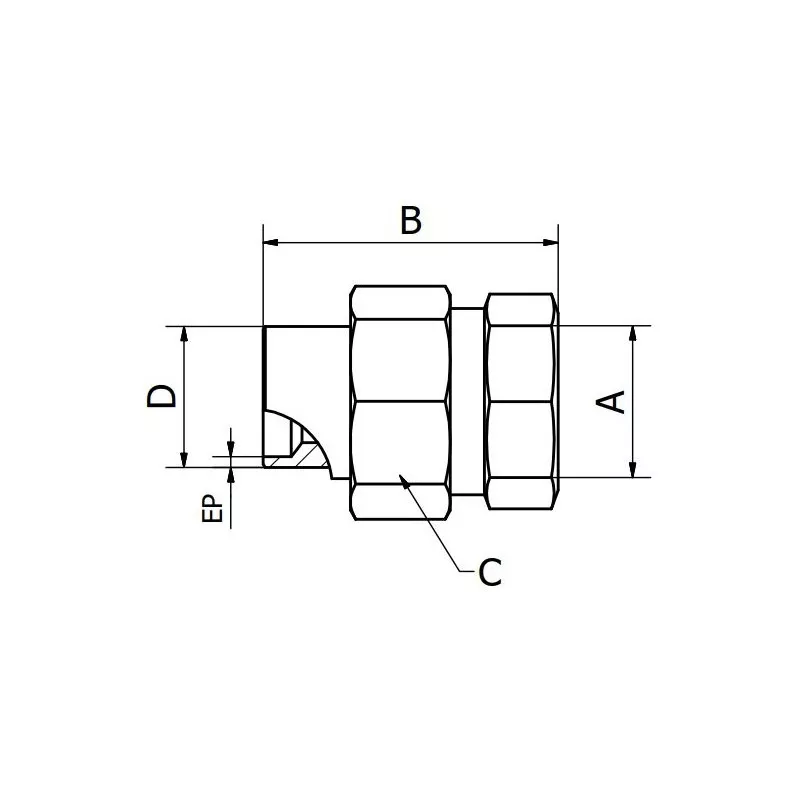 3 pieces thin Union Fitting - BW Female - Gas Thread - 316L - SOFRA INOX